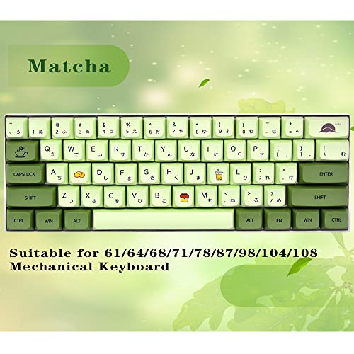 JOMGBB Matcha Japanese Keycaps,PBT Keycaps,125 Key Custom Keycap,XDA Profile,Dye Sublimation,Compatible with Gateron,Kailh,Cherry MX Switches(Only keycaps) (Green)