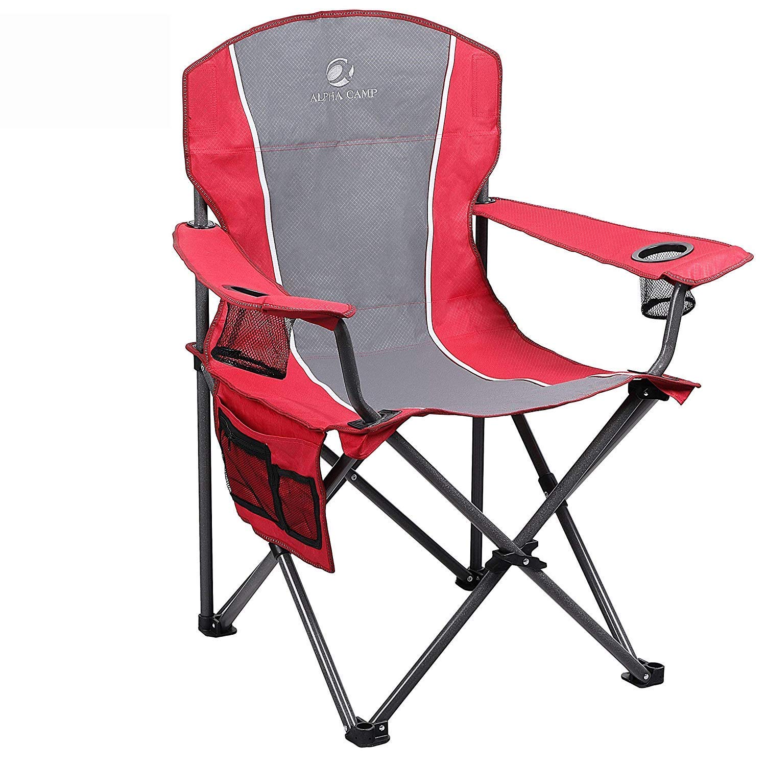 Camping World Outdoor Portable Folding Oversized Camping Chair with Arm, Cup Holder - Steel Frame Support 350 LBS Blue/Gray