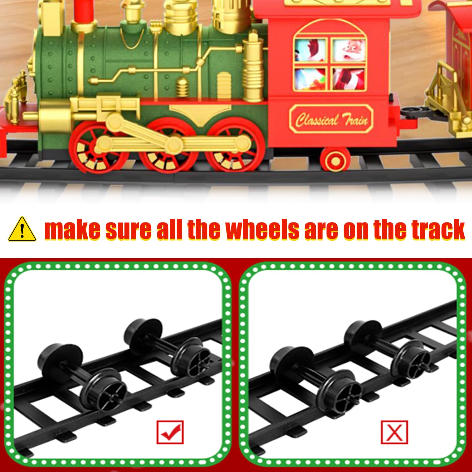 Christmas Train Set, Electric Train Around Tree w/Smoke Light & Sound for Kids Train Toy, Steam Locomotive Engine, Cargo Car and Train Tracks