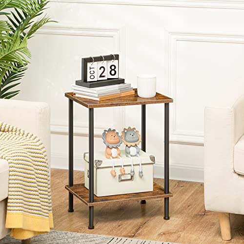HOOBRO End Tables Set of 2, Nightstand with 2-Layer Storage Shelves, Side Table for Small Spaces, Living Room, Entryway, Industrial Style, Stable Frame, Easy Assembly, Rustic Brown BF09BZP201