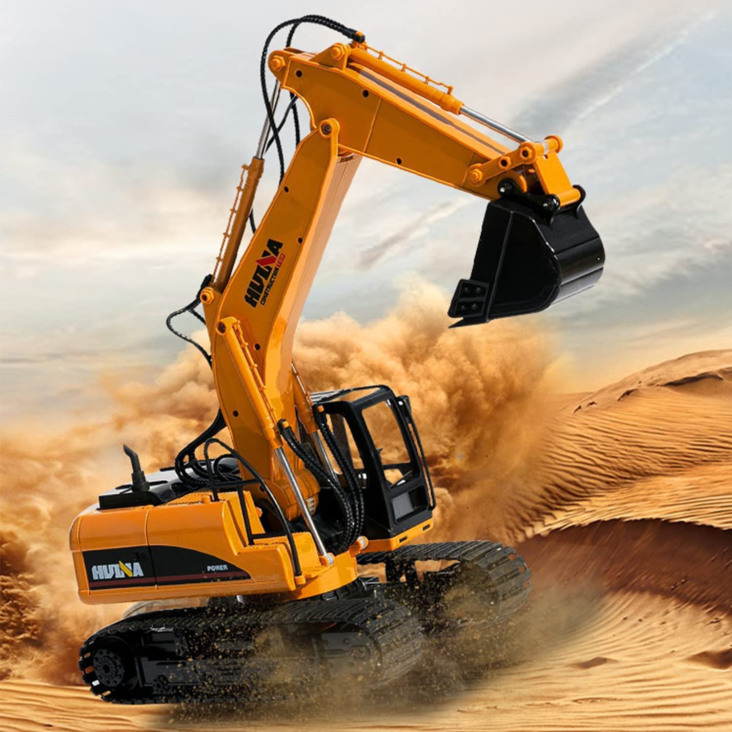 TEMA1985 Full Functional Remote Control Excavator Construction Tractor, Excavator Toy with 2.4Ghz Transmitter and Metal Shovel