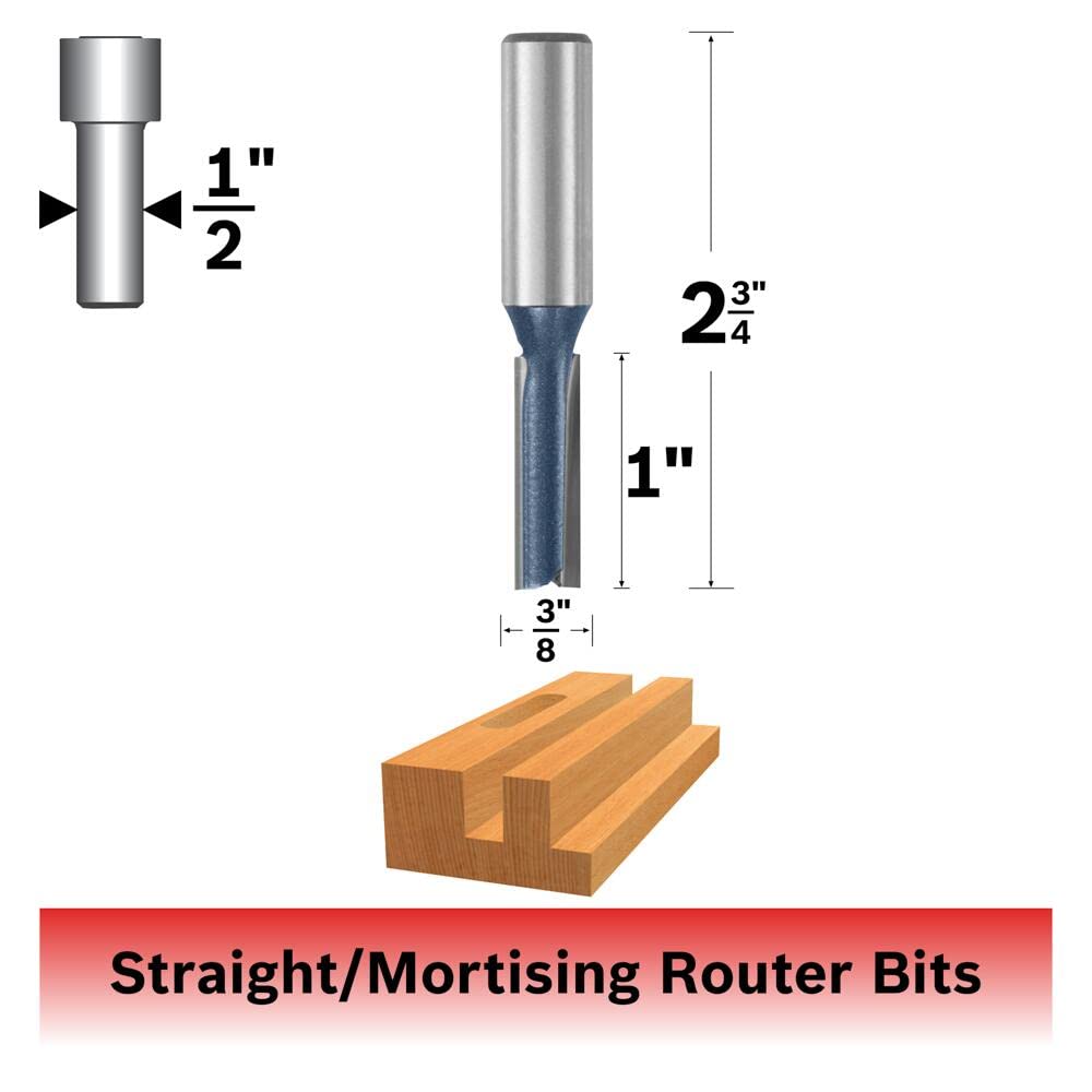 BOSCH 85241M 3/8 In. x 1 In. Carbide Tipped 2-Flute Straight Bit