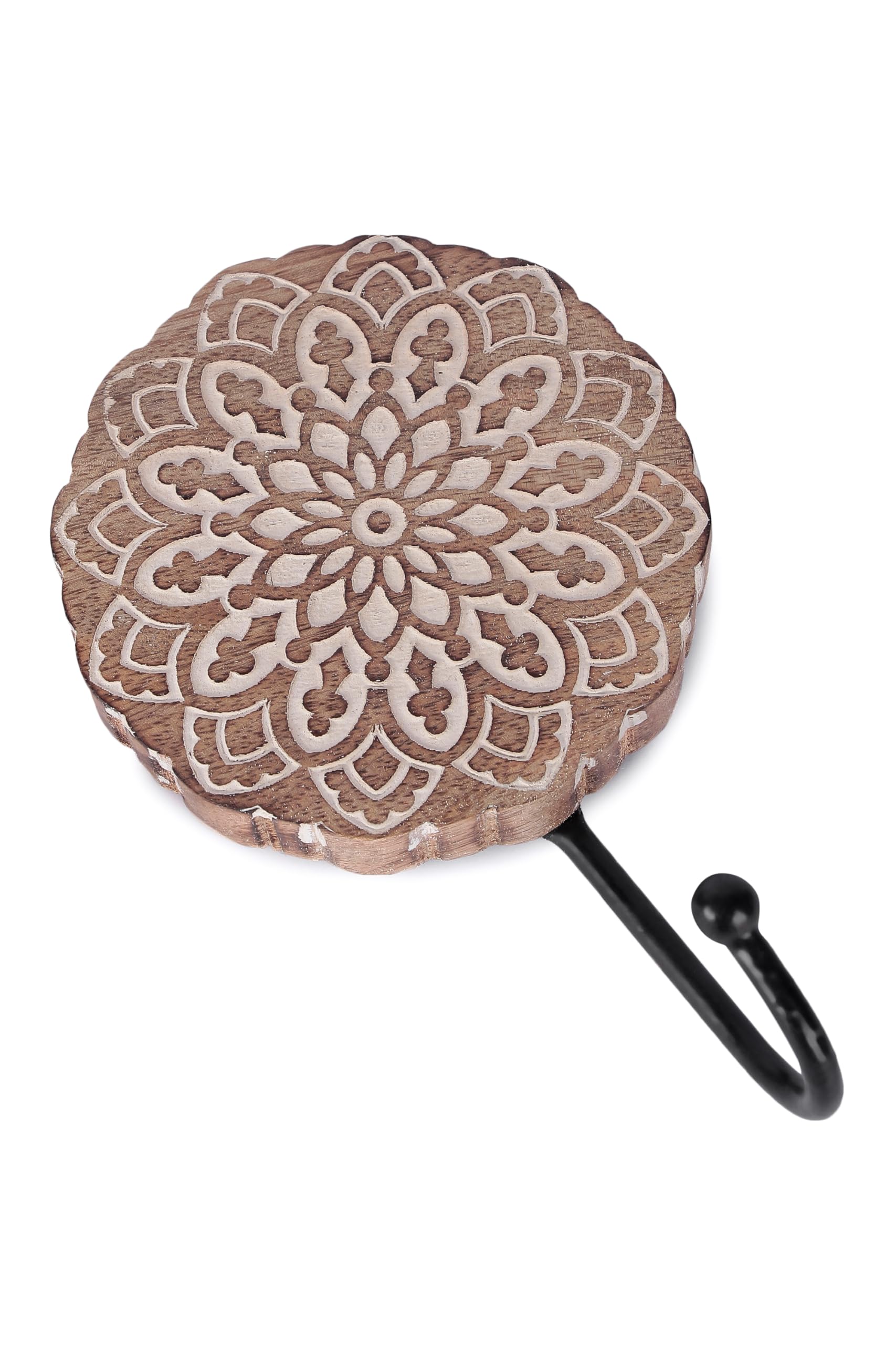 ETROVES Wooden Towel Hook Decorative Boho Flower. Wall Mounted Single Hook for Hanging Coat, Hat, Towel, Bag, Rope (6 Inch) (White)