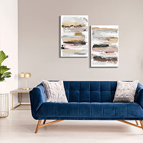 Kas Home 2 Panels Abstract Canvas Wall Art Grey Brown 3D Textured Paintings Wall Decor Wooden Framed Pictures Artwork for Living Room Bathroom Bedroom Office (White - Abstract, 12 x 15 inch x 2)