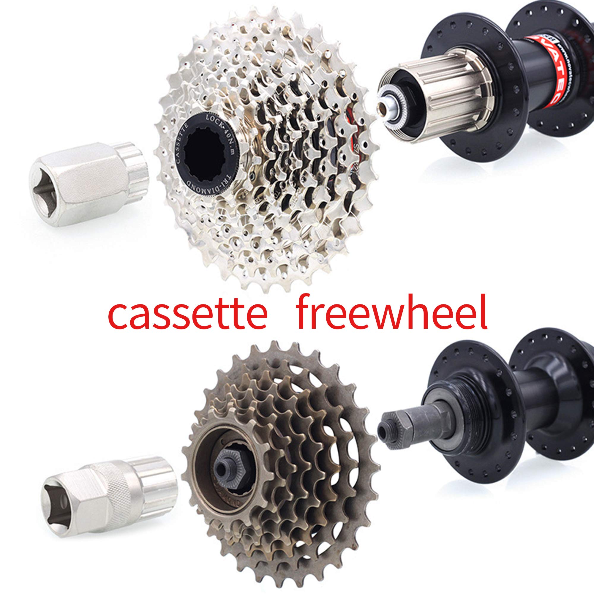 Bike Cassette Removal Tool, Chain Whip with 2Pcs Cassette Lockring Set,Universal Bike Freewheel Removal and Install Tool, Upgrade Bicycle Maintenance Sprocket Kit for 7,8,9,10,11,12 Speed MTB Mountain