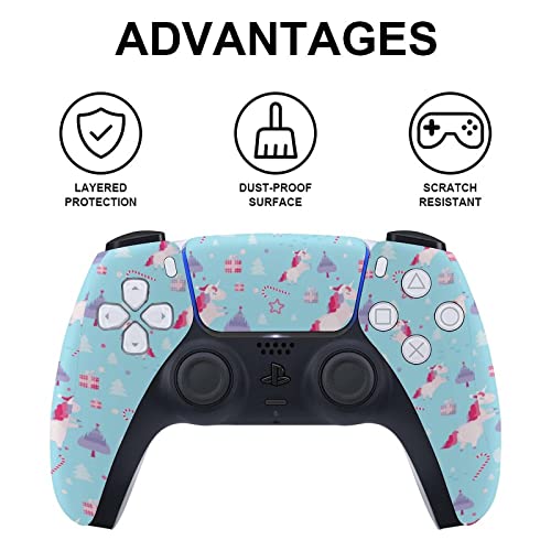 Christmas Unicorns Fir Full Protective Skin Cover Design Wrap Decal Sticker Compatible with PS5 Digital Edition Console and Controller