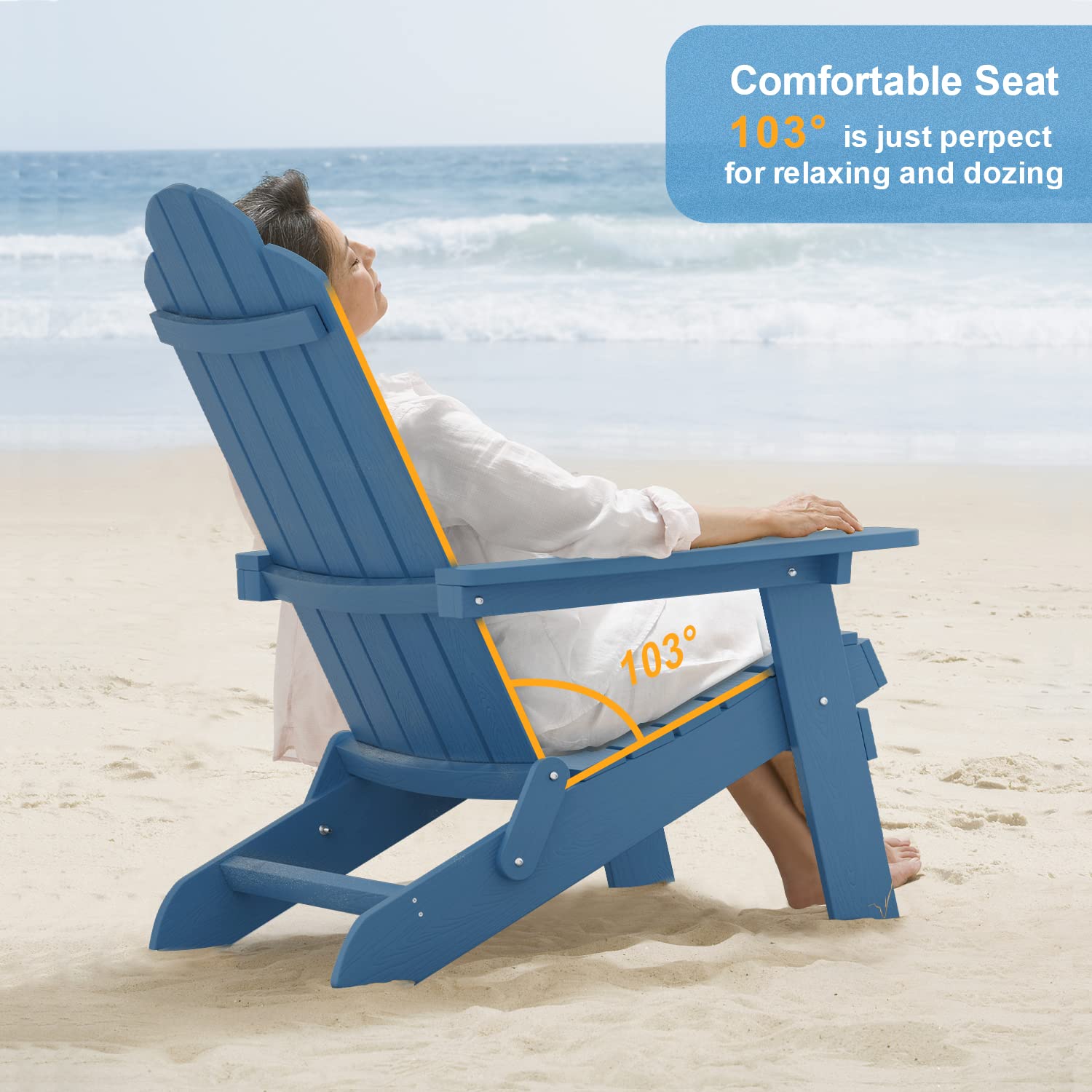 MXIMU Adirondack Chair: Folding Adirondack Chairs Fire Pit Chairs Plastic Outdoor Chairs for Lawn Backyard Deck Garden Camping - Navy
