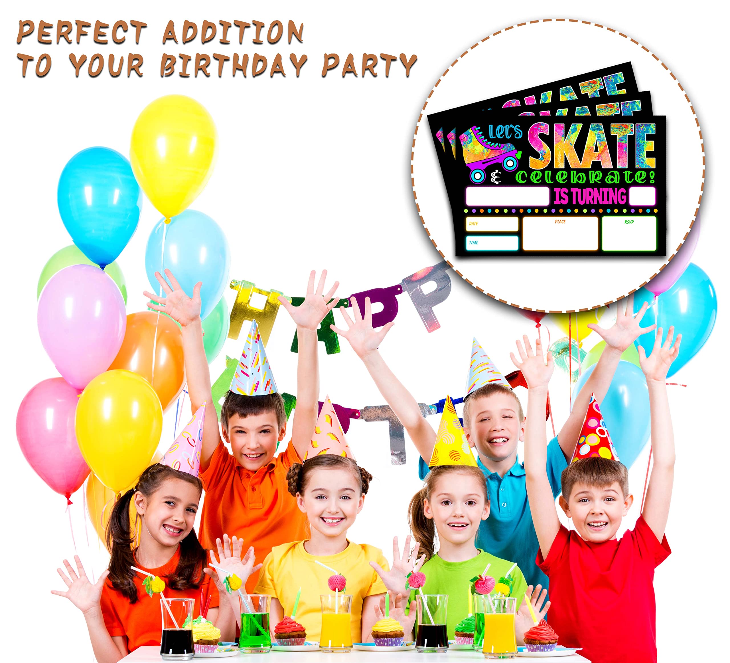 ONDTOM Tie Dye Roller Skating Birthday Party Invitations With Envelopes(4" x 6")- 20 Pack - Teenager Skate Party Invites-c19