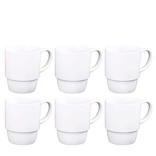 Bruntmor 18 Oz Plain Stacking Coffee Mug Set of 6, Cute 18 Ounce Porcelain Mugcup Set In White, Best Coffee Mug For Your Christmas, Birthday Gift, or DIY Decoration