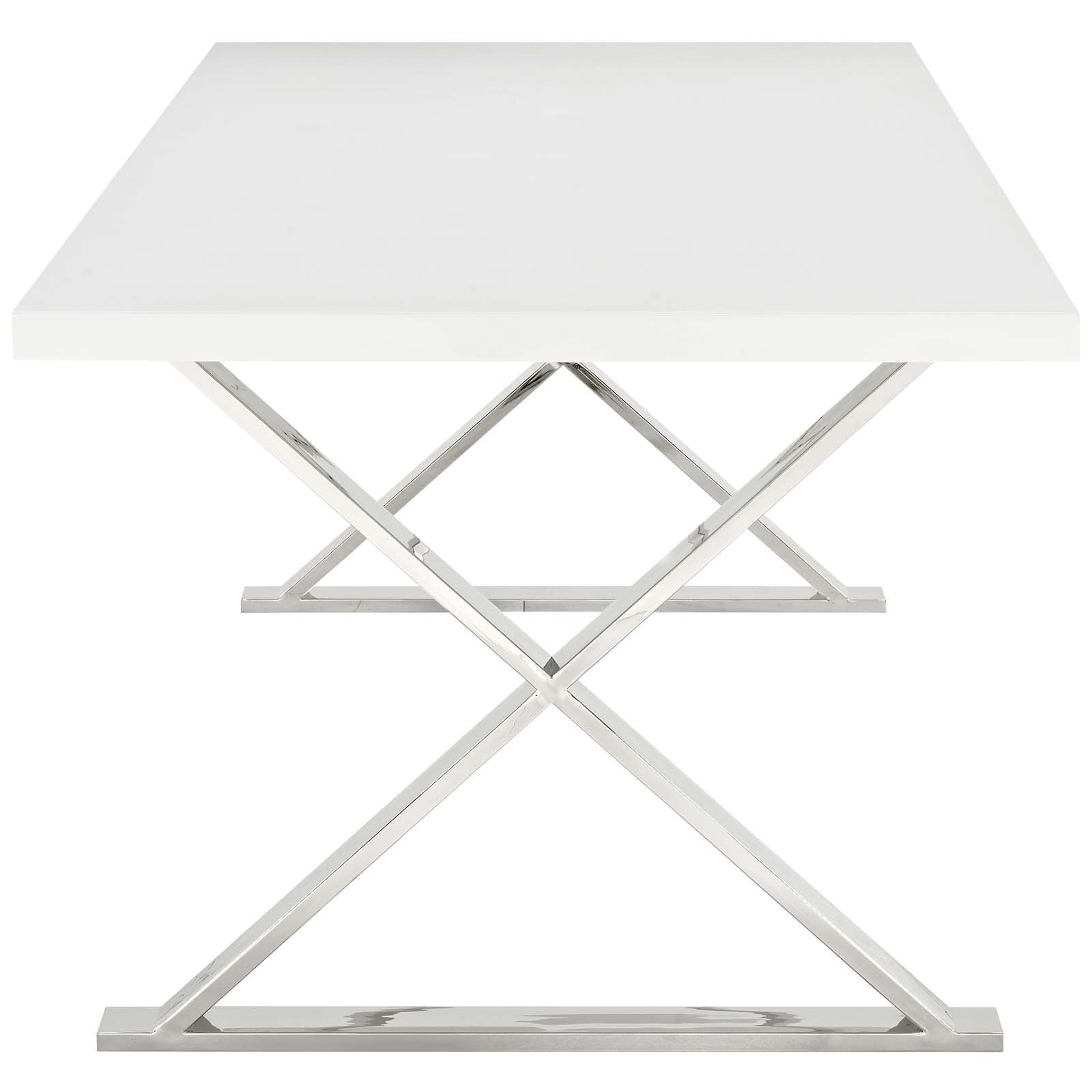 Modway Sector Modern Dining Table with Stainless Steel Metal X-Base in White Silver
