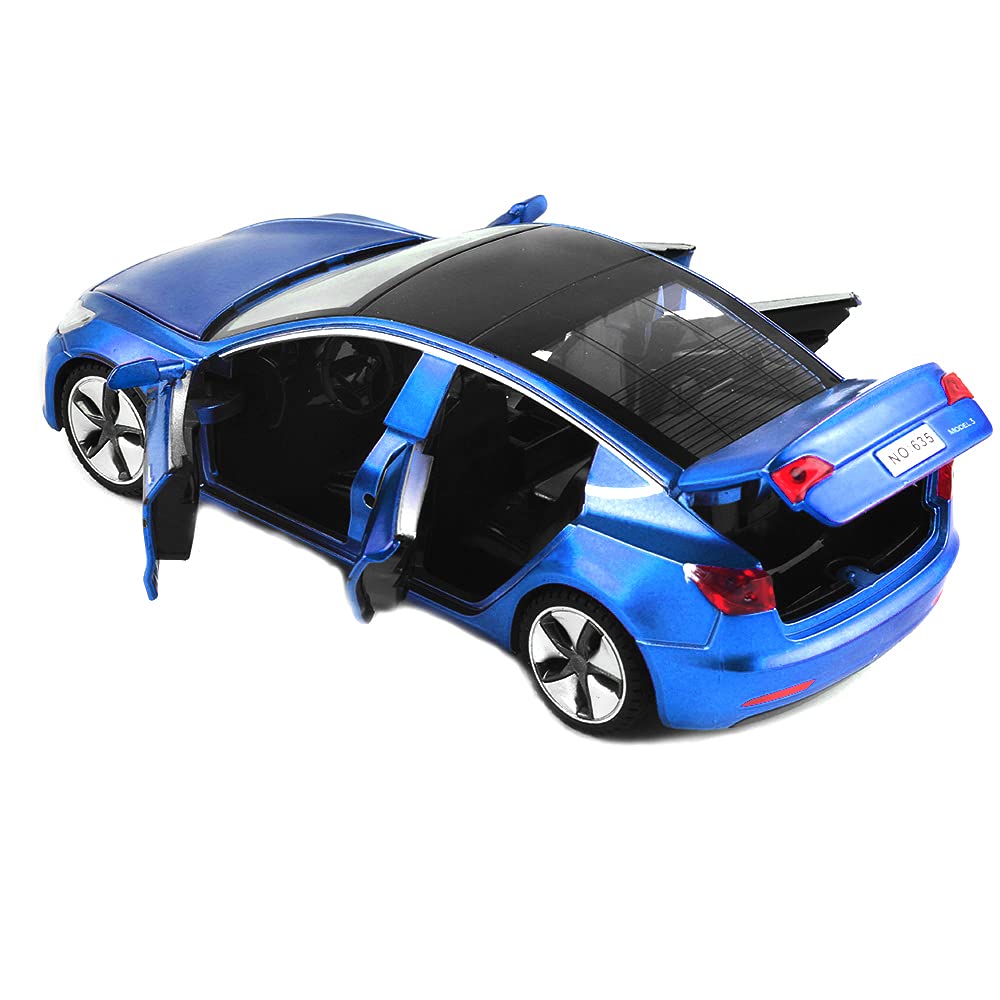 Model 3 Toy Car 1:32 Scale Alloy Car Model 3 Diecast & Pull Back Toy Vehicles Car Toy for 3 to 12 Years Old Toddlers Kids Toy Gift - with Lights and Music (Blue)