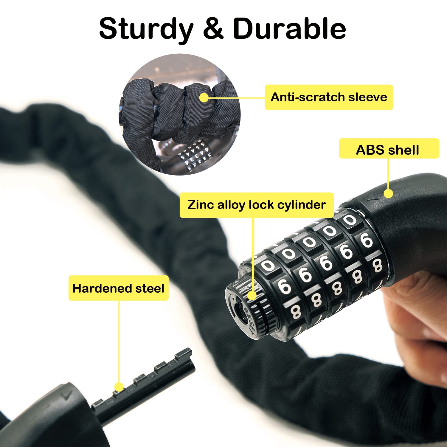 Bike Chain Lock, 2 Pack 5-Digit Combination Anti-Theft Bicycle Lock, 3FT Heavy Duty Bike Lock Chain, Resettable Bike Lock, Chain Bike Lock for Bicycle, Motorcycle, Scooter, Gate (2 Pack)