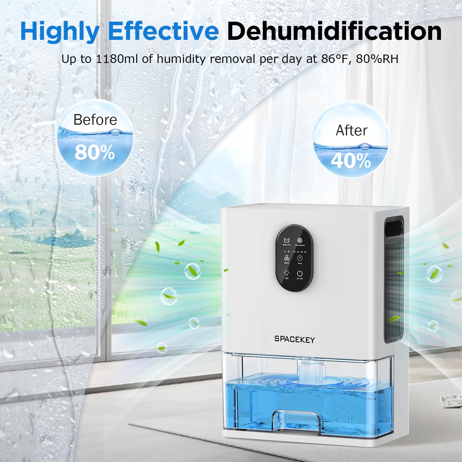 Dehumidifier, 106 OZ(850 Sq.ft)Dehumidifiers for Home, 7 Color LED Light Dehumidifier for Bedroom Basement Bathroom RV, 2 Working Modes, Auto Shut-off, Auto Defrost, Quiet Small Dehumidifier White
