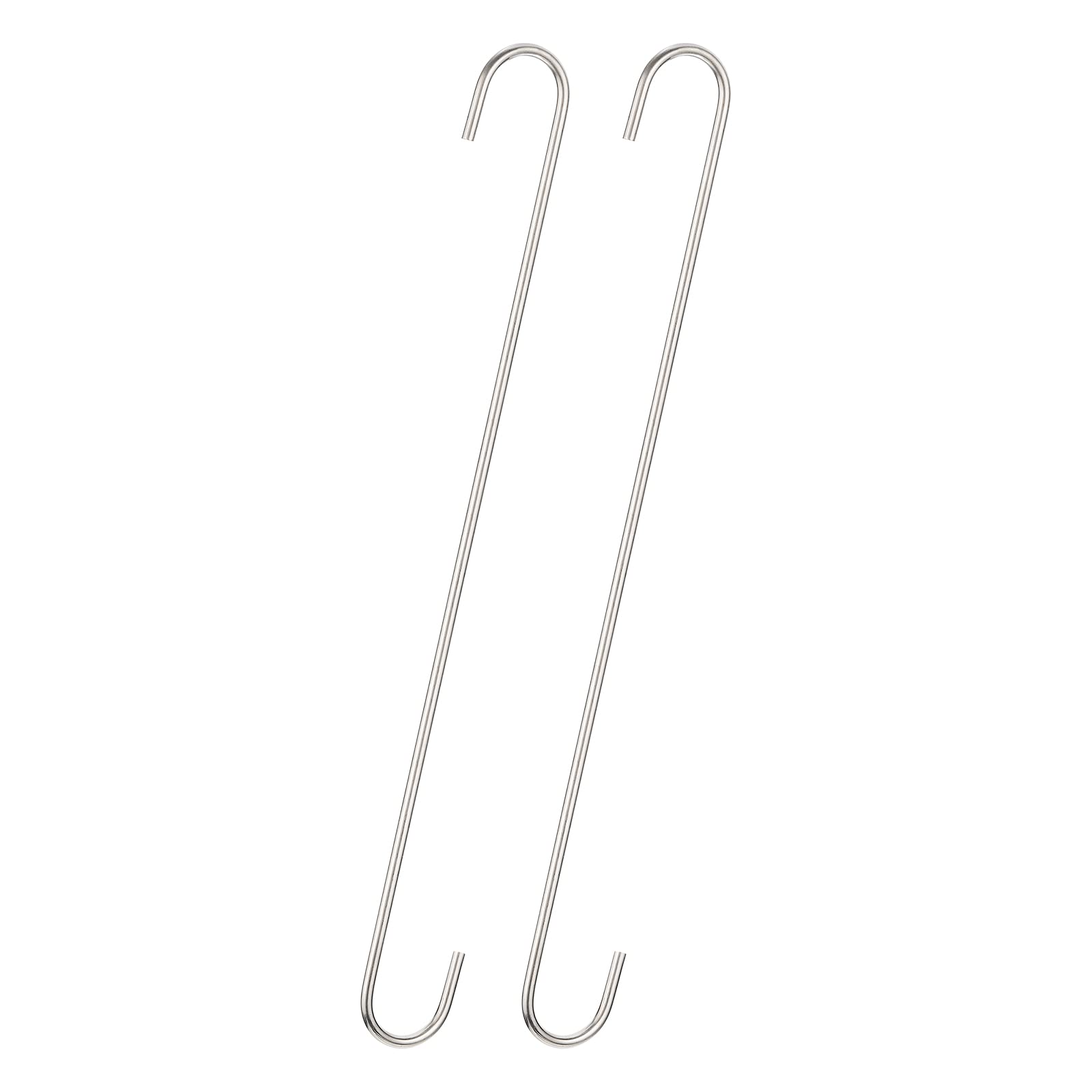 uxcell S Hanging Hooks, 16inch(400mm) Extra Long Steel Hanger, Indoor Outdoor Uses for Garden, Bathroom, Closet, Workshop, Kitchen, Matt Silver, 2Pcs