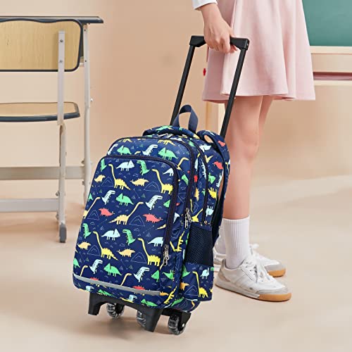 CAMTOP 18 Inch Rolling Backpack Boys Travel Roller Bag with Wheels Kids School Bags Wheeled Luggage Backpack(Dinosaur)