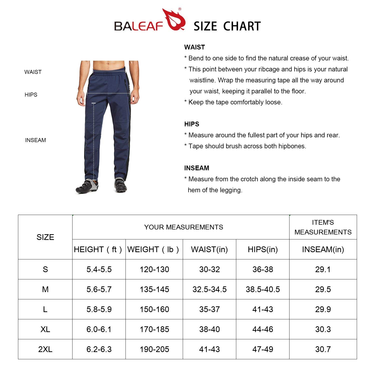 BALEAF Men's Fleece Lined Pants Winter Running Cycling Pants Cold Weather Mountain Bike Windproof Bicycle Gear Black M