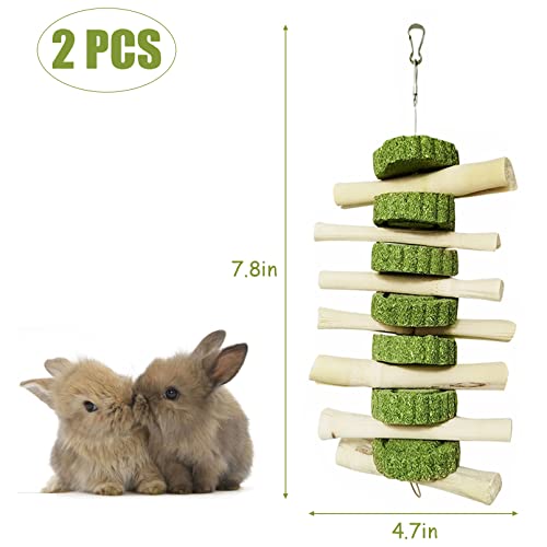kathson Bunny Chew Toys for Teeth, Pet Snacks Molar Sweet Bamboo with Grass Cake for Hamster Chinchilla Guinea Pig Rabbit Rats(2 Packed)
