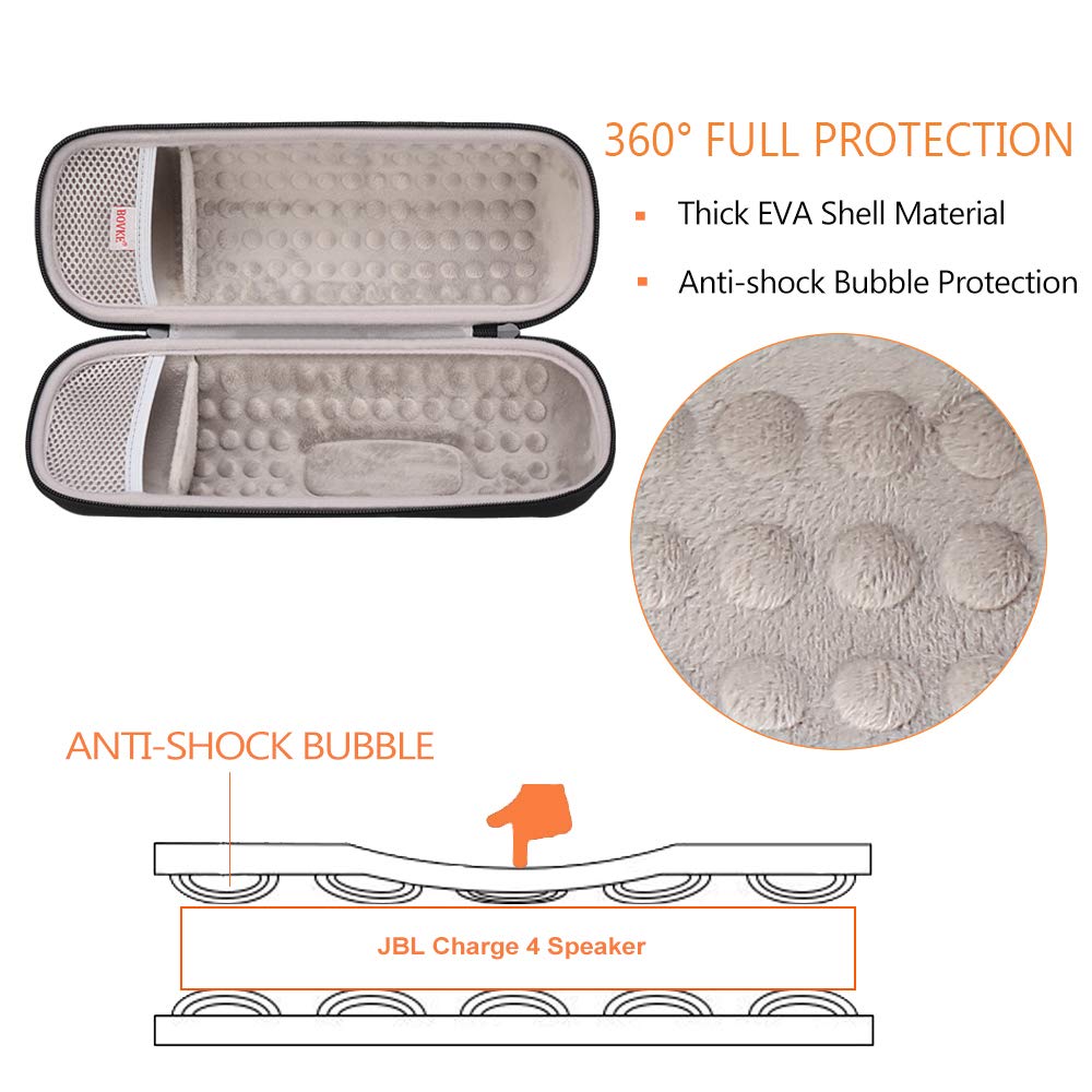 BOVKE Hard Travel Case Replacement for JBL Charge 5 Waterproof Portable Bluetooth Speaker, Extra Mesh Pouches for USB Cables and Charger Accessories, Black