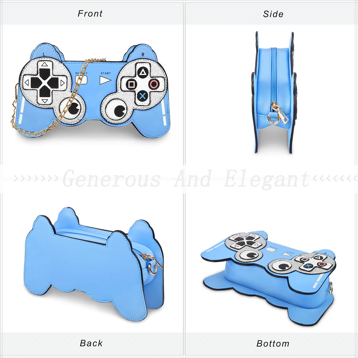 USTYLE Gamepad Shaped Crossbody Bag, Fashionable Novel Unique Women Shoulder Bag with Chain Strap (blue)