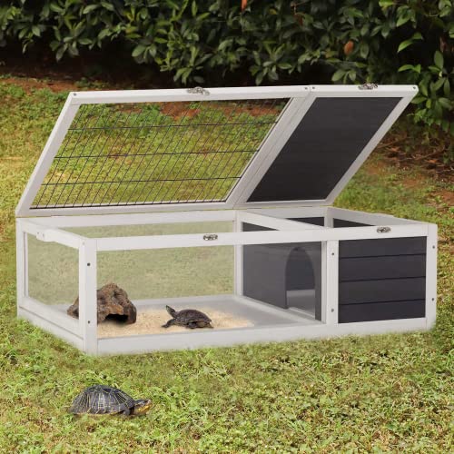 Tortoise House Wooden Turtle Habitat w/Removable Bottom, Large Reptile Cage Indoor Small Animals Habitats for Lizards, Bearded Dragon