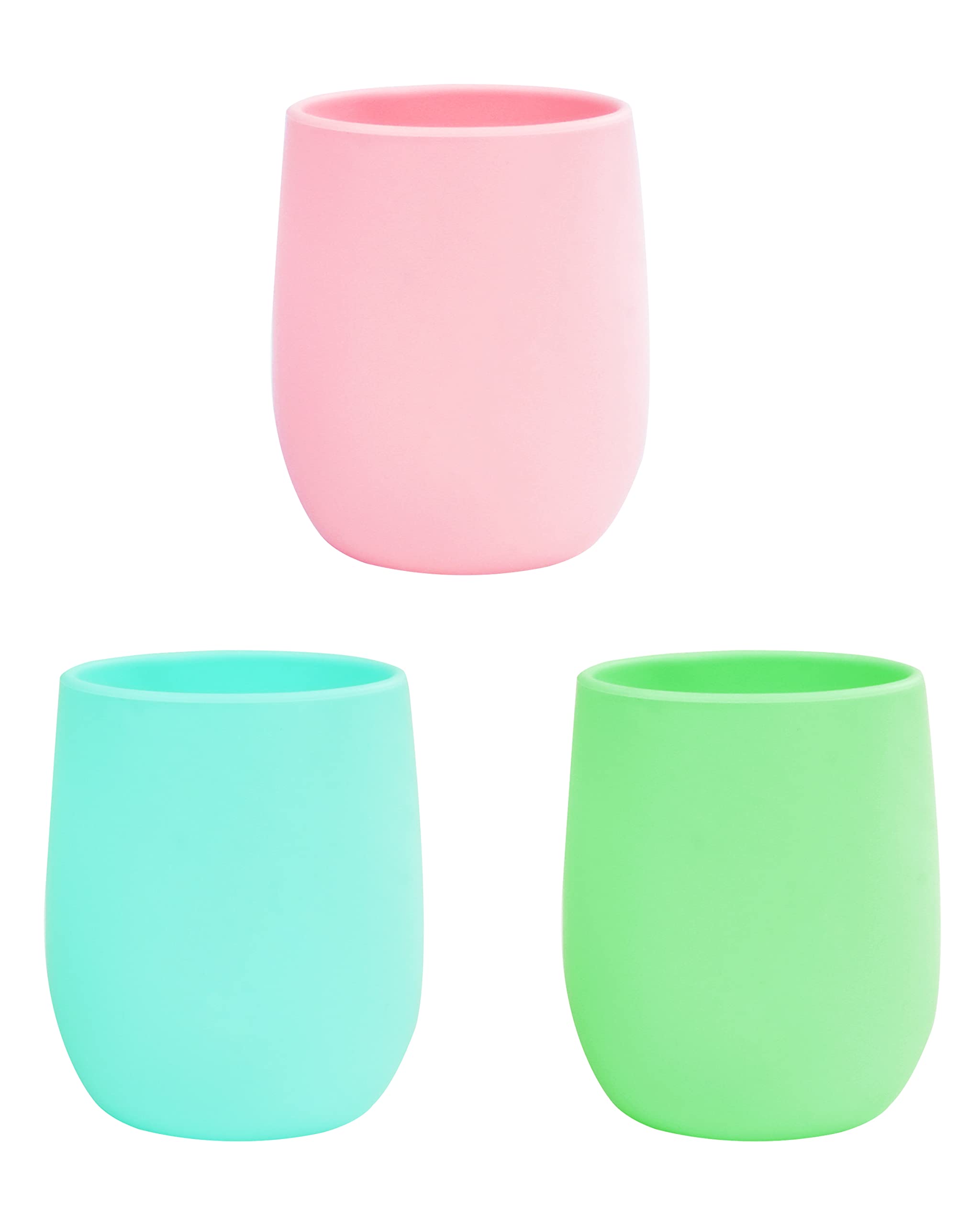 DF DUALFERV 3 pcs Silicone Baby Cup, Tiny Cup for Babies, Open Cup for Baby, Baby Drinking Cup with 3 Colors (Green, Pink, Blue)