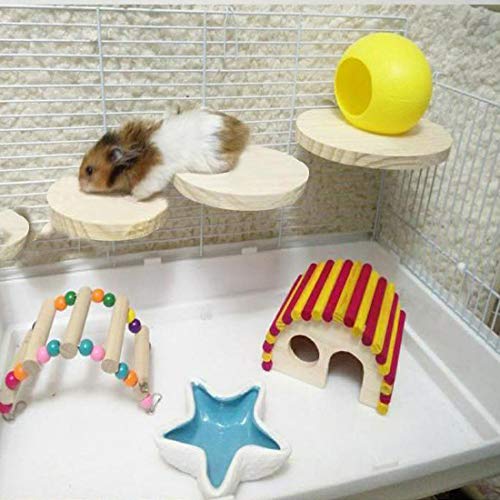 Hamiledyi 4 Pcs Natural Wood Hamster Stand Platform Rat Activity Playground Chinchilla Cage Accessories with Stainless Steel Washers for Bird, Parrot, Mouse, Gerbil and Dwarf