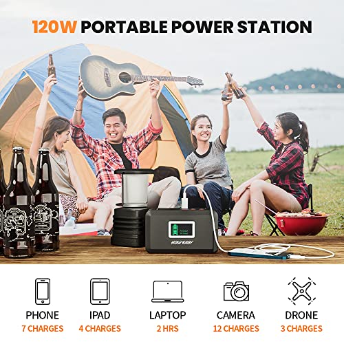 HOWEASY 120W Portable Power Station, 88WH Solar Generator, Lithium Battery Power with 2 110V AC (Peak 150W) Socket/ 3 DC Ports/2 USB QC3.0/LED Light for CPAP Outdoor Camping Trip Hunting Emergency