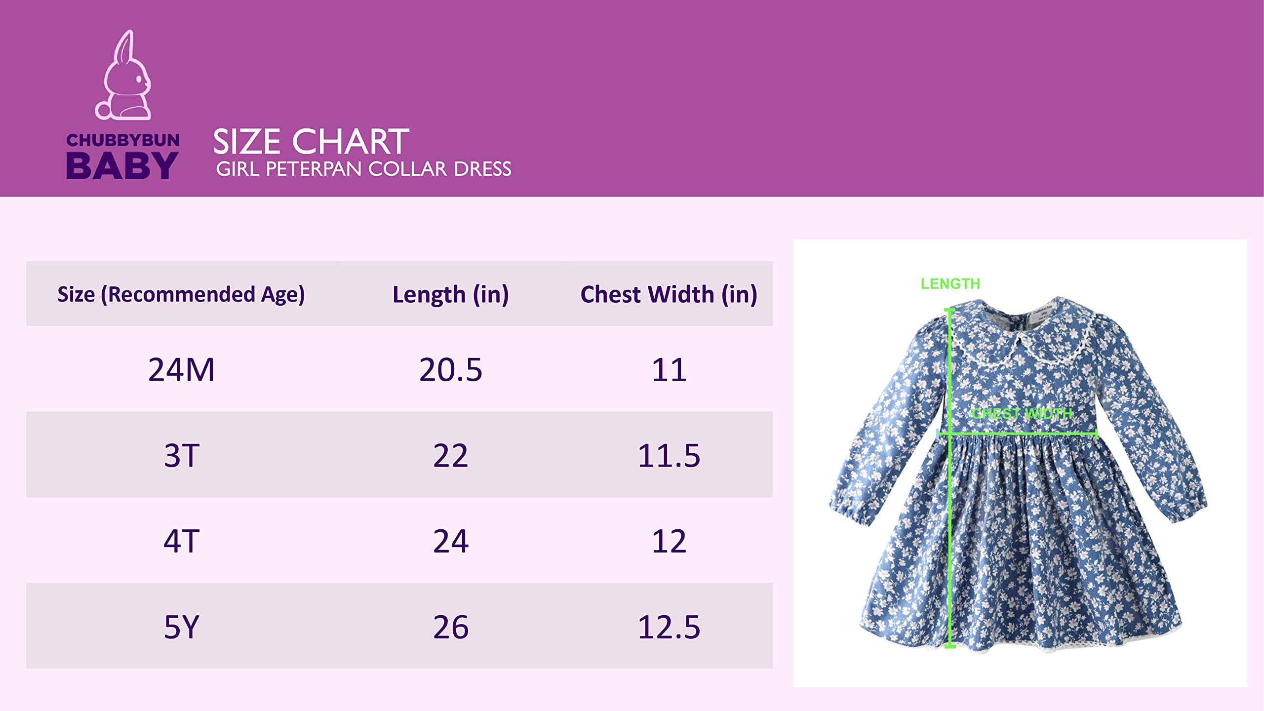 CHUBBYBUN BABY Toddler Girls Peter Pan Collar Dress (Blue Floral 24M)