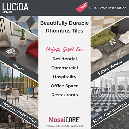 Lucida Surfaces Luxury Vinyl Floor Tiles | Glue Down Adhesive Flooring | Textured Look Rhombus Shaped Tile | MosaiCore | Single Sample Tile