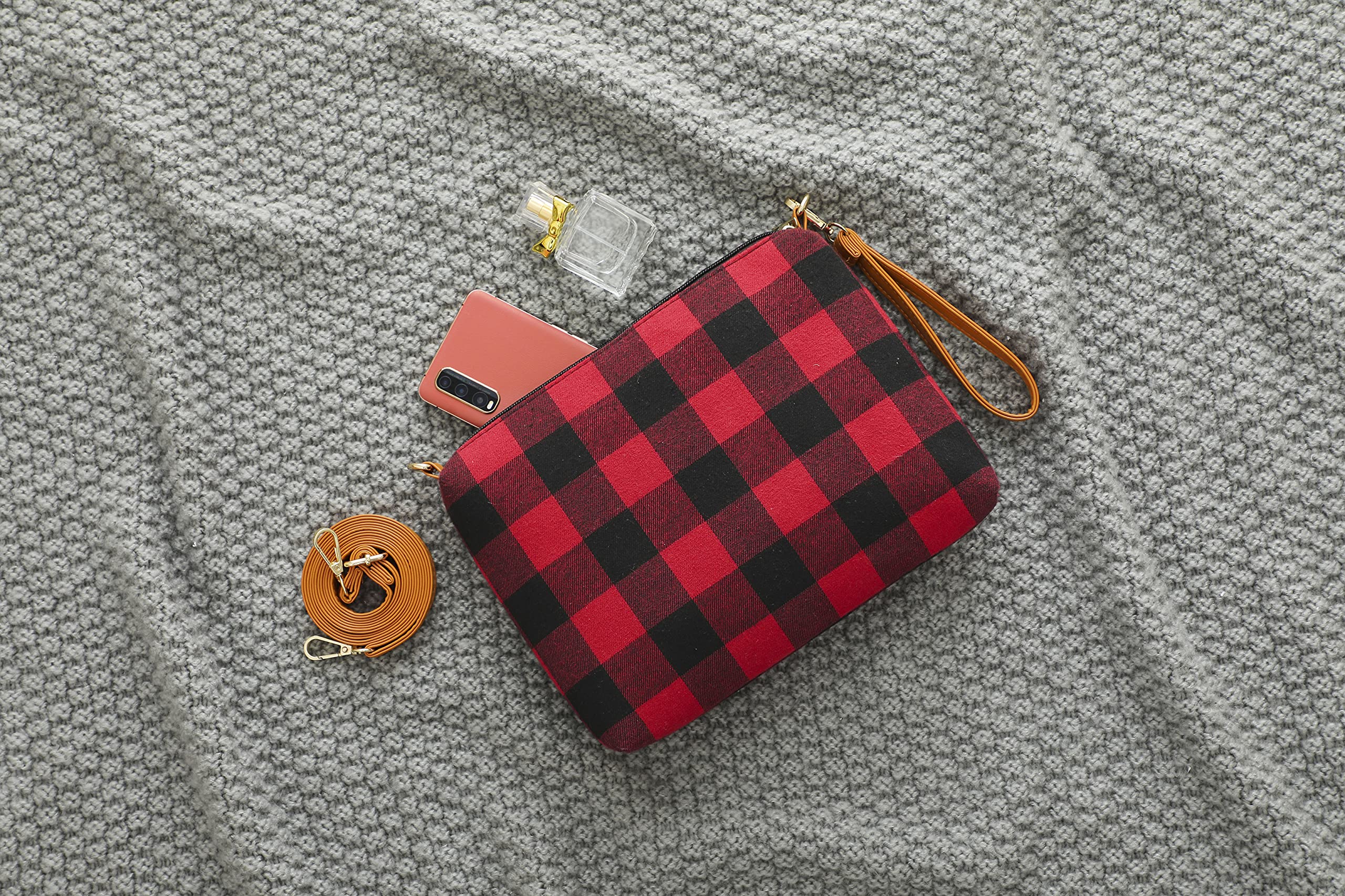 MONOBLANKS Women Buffalo Plaid Crossbody Purse Bag Small Shoulder Wristlet Phone Bag (Red Buffalo Plaid)