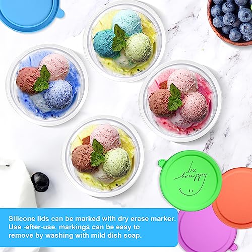 MIMLEN 16oz Pints and Silicone Lids, 4 Pack Replacement Ice Cream Containers for Ninja Creami Compatiable with NC300 NC301 NC299AMZ Series Ice Cream Maker, Dishwasher Safe & BPA-Free