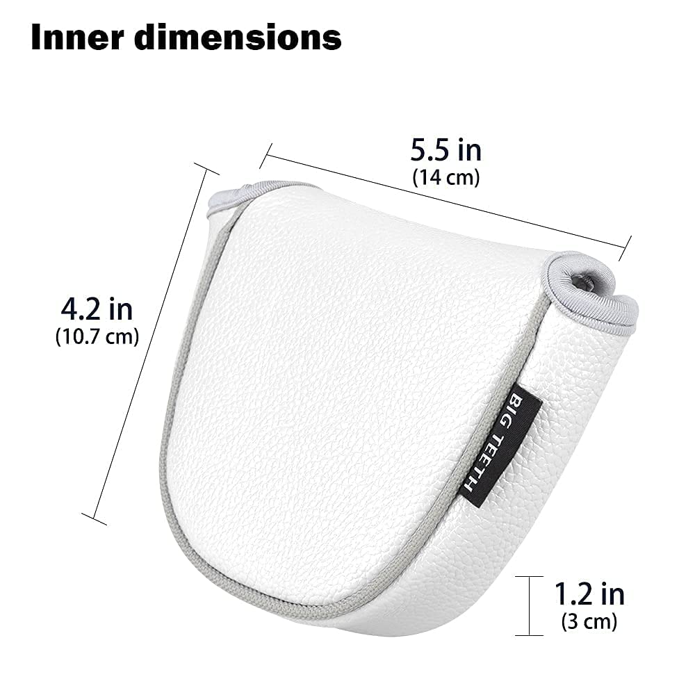 BIG TEETH Golf Head Covers Mid Mallet Putter Cover Fit for Odessey Backstryke Center Shaft Putter (White)