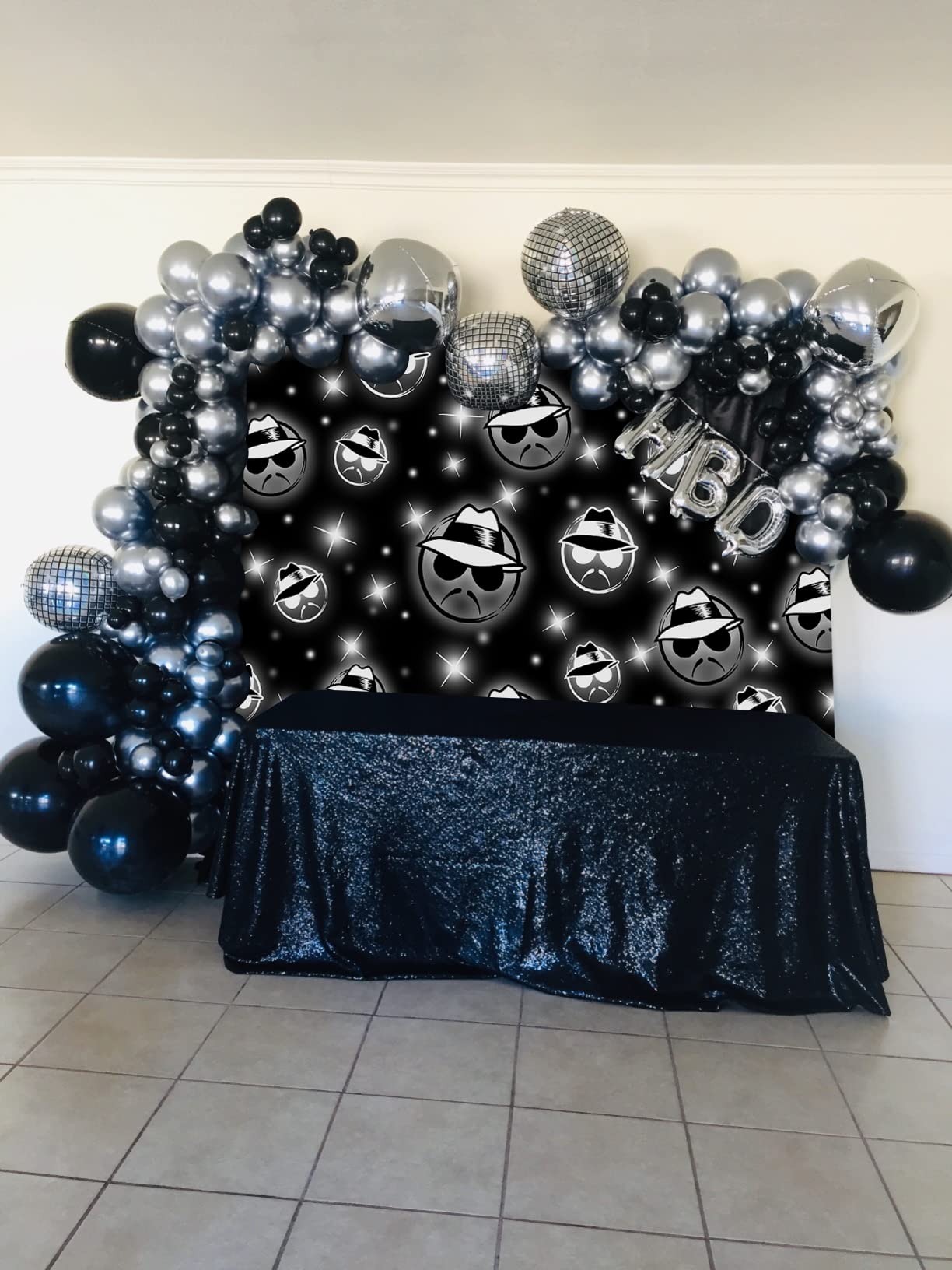 Cholo Theme Backdrop Early 2000s Background 7x5FT Black Glitter Old School Photography Banner Kids Birthday Cholo Party Decoration Props (84x60 inch)