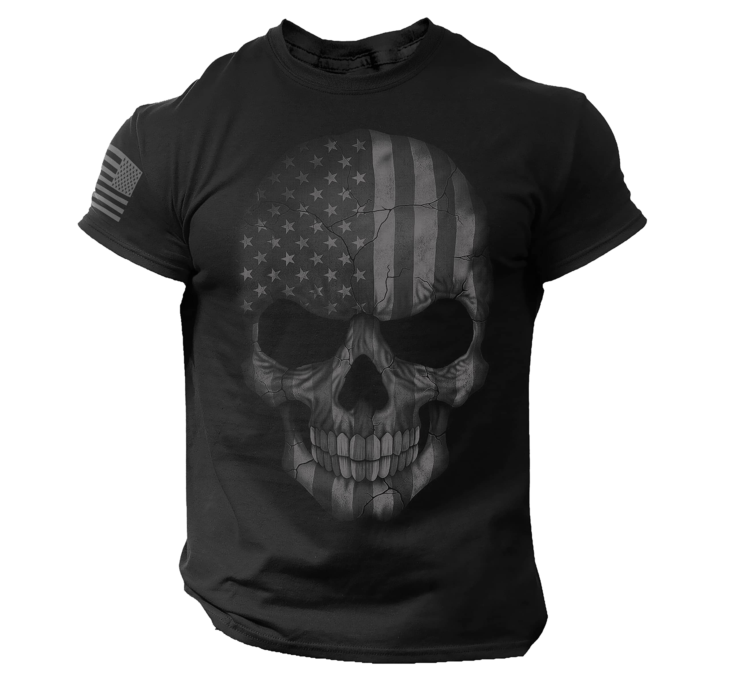 Rogue Style USA Flag Skull T-Shirt for Man - Biker Gym 4th July Tee (XL)
