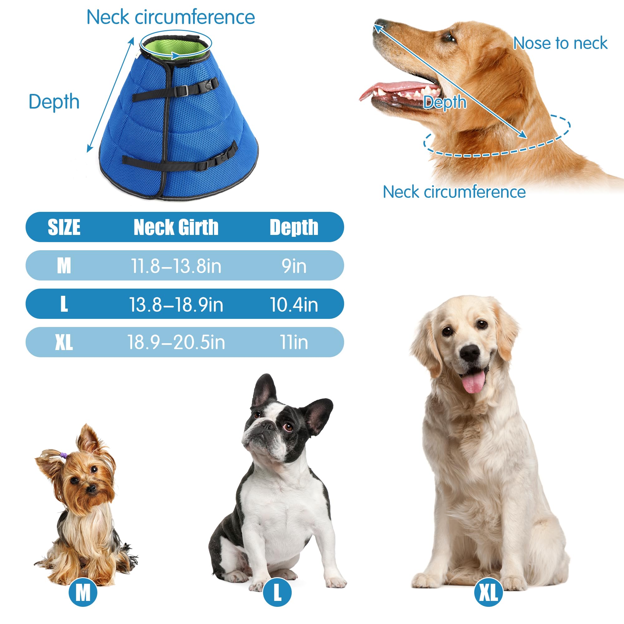 Dog Cone for Dogs After Surgery, Pet Recovery Soft Cone Callar, Pet Recovery Cone Collar Adjustable to Stop Licking Scratching Wound (XL)