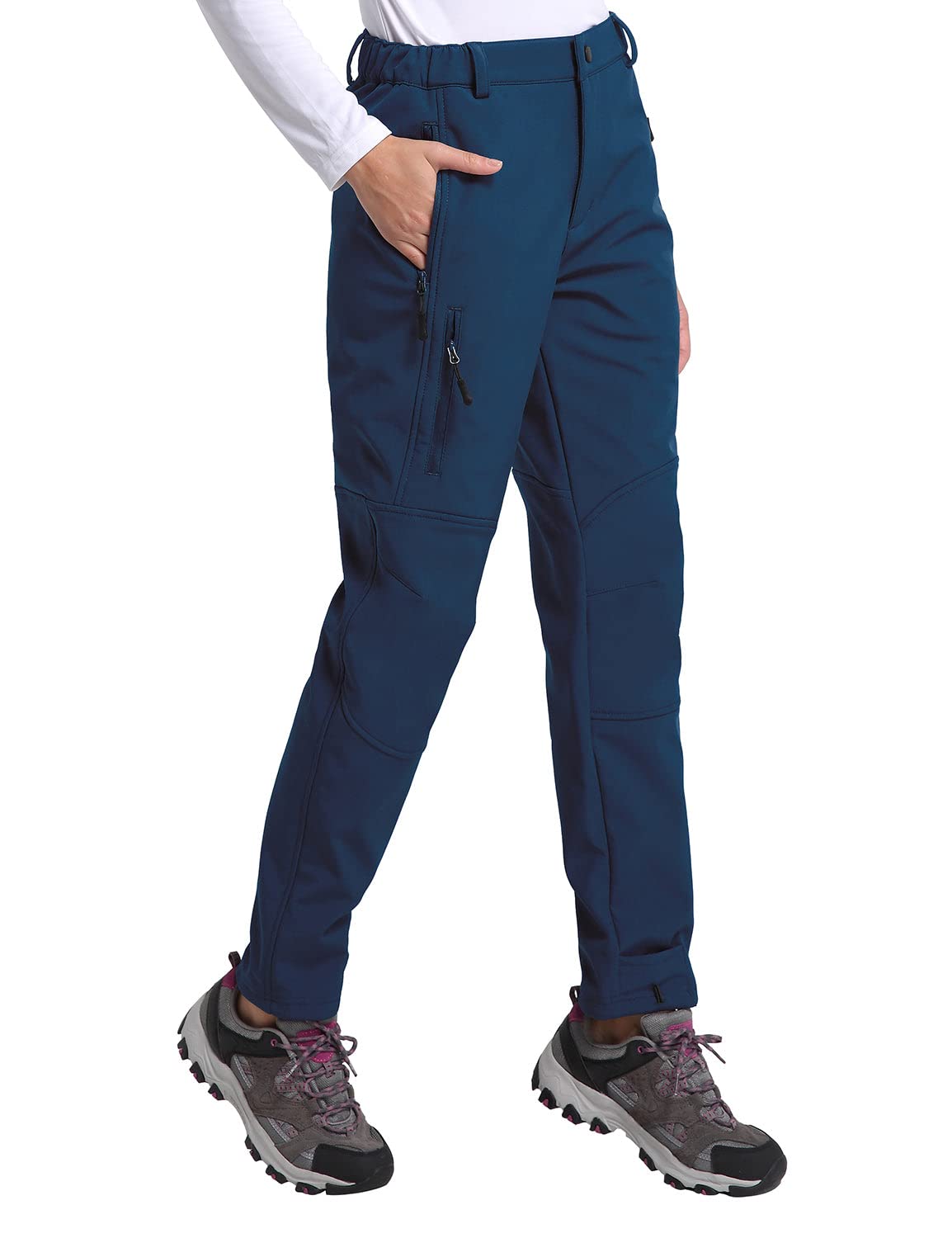 BALEAF Women's Hiking Pants Waterproof Fleece Lined Cold Weather Insulated Ski Snow Pant Warm Winter Soft Shell Deep Blue M