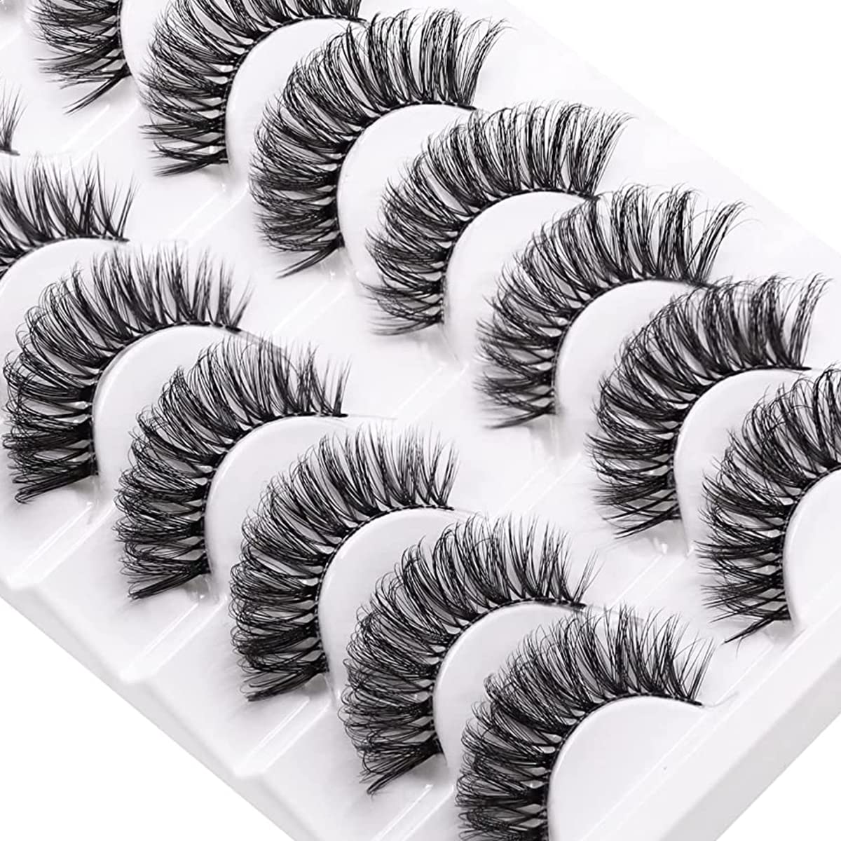 EXTENIFY Russian Strip Lashes Cat Eye Lashes Fluffy Faux Mink Clear Band, Long Dramatic Strip Lashes that Look Like Extensions, False Eyelashes Kit-10 Pairs (TE-04)