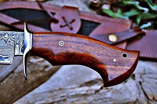 BIGCAT ROAR Handmade Damascus Hunting Knife - Bushcraft Fixed Blade Hunting Knife with Sheath and Walnut Wood Handle - 15″ EDC Skinning Knife - Screaming Eagle