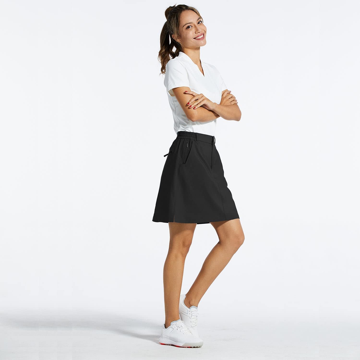 BALEAF Women's 18" Skorts Skirts Casual Knee Length Long Golf Skorts with Pockets Quick Dry Skirts Summer Khaki M
