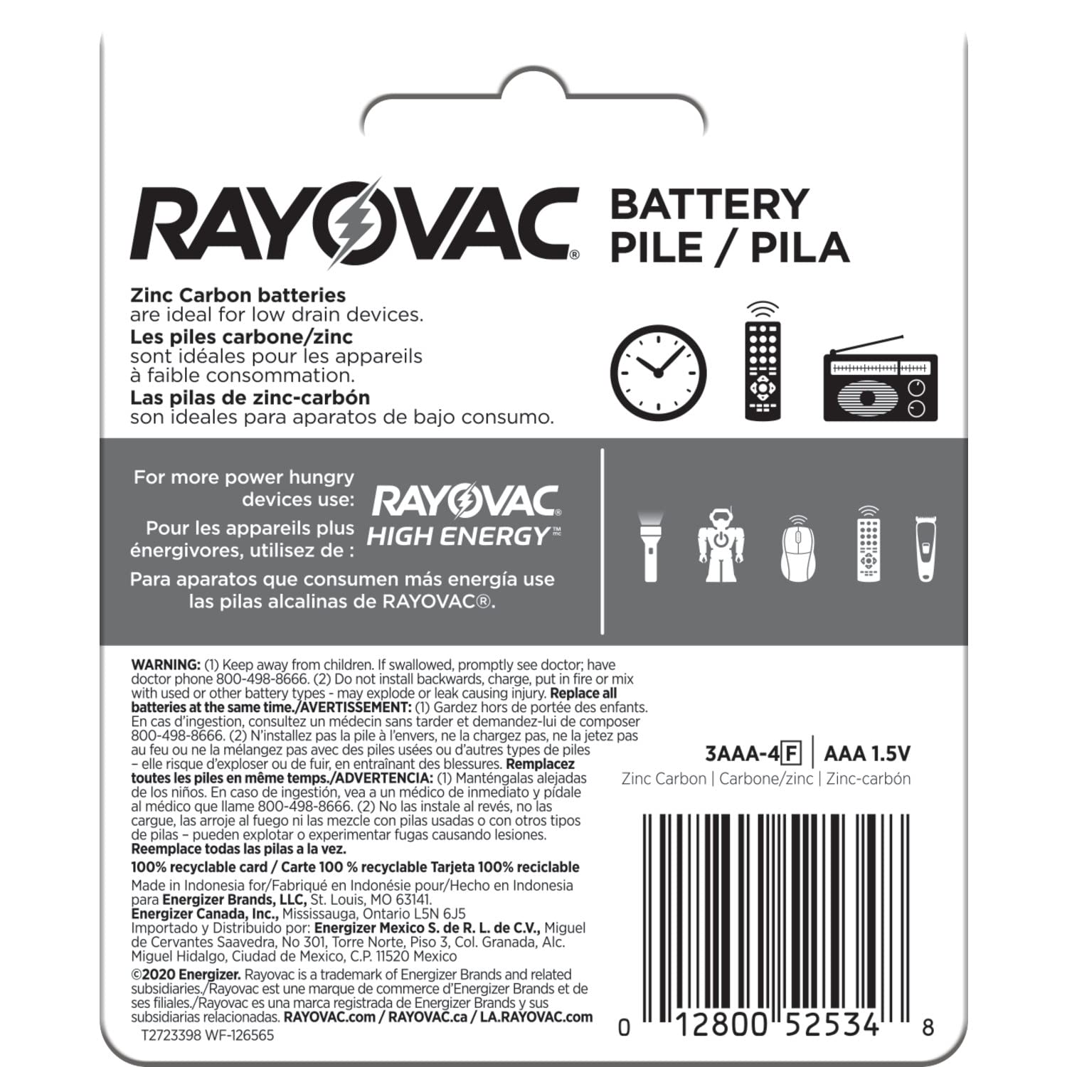 Rayovac AAA 4-Pack Zinc Carbon Batteries