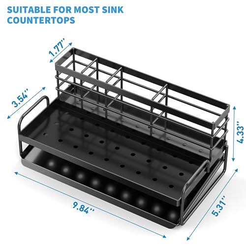 Cisily Kitchen Sink Caddy Organizer, Sponge Holder for Kitchen Sink, SUS 304 Stainless Steel Sponge Organizer, Scrub Daddy Holder, Dish Brush Holder for Kitchen Sink, Kitchen Accessories(Black)