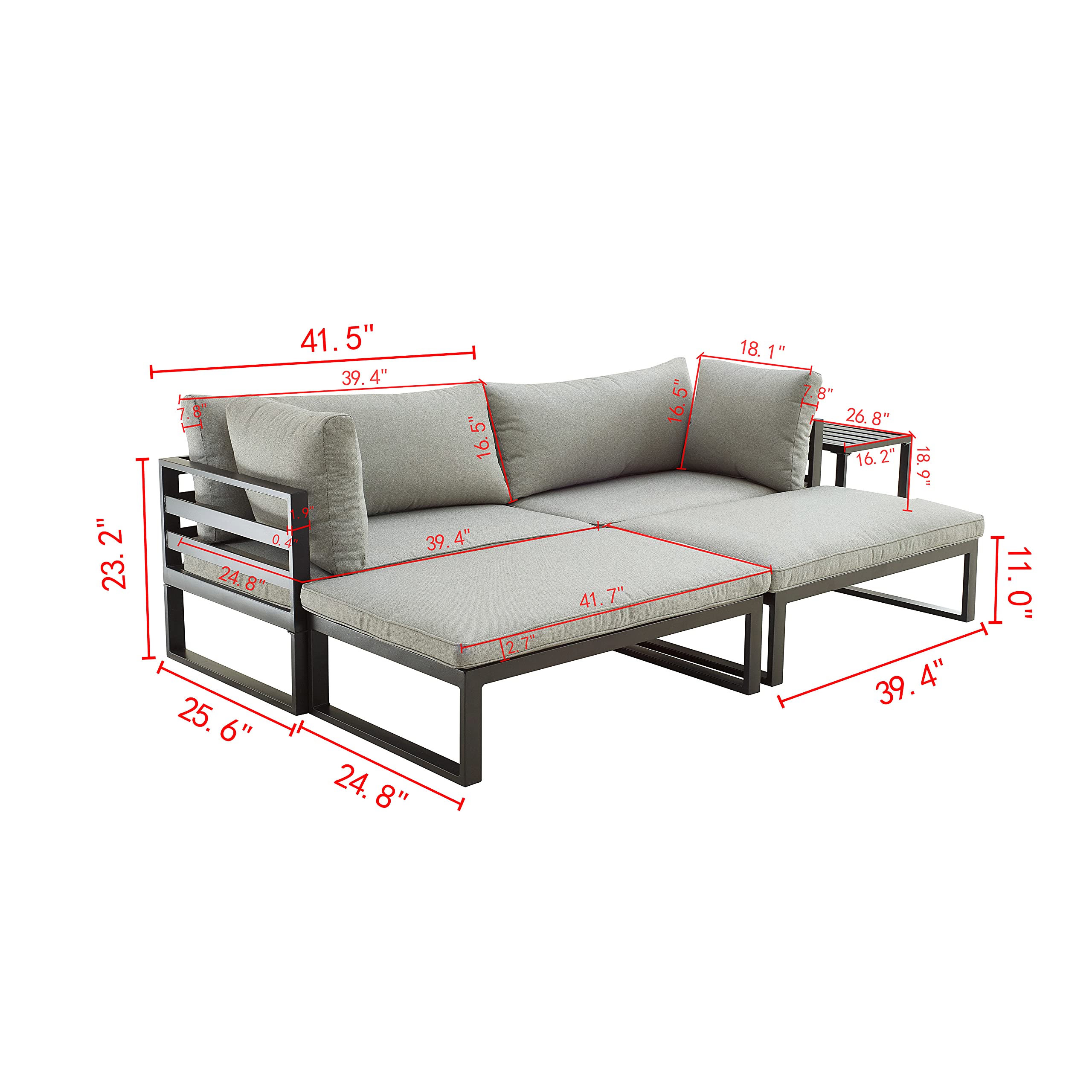 Festival Depot 5 Pieces Patio Furniture Outdoor Conversation Set Metal Corner Sectional Sofa Couch Patio Armrest Chair Cushioned Lounger Dining Coffee Side Table with Ottomans