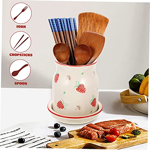 chopstick 2pcs Forks Cup Kitchen Strawberry Holder Ceramic Counter Decor Chopsticks Drying Ladles Organizer Tray with Household Storage Crock Bottom Cage Rack Desktop Silverware Cutlery holder