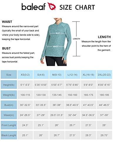 BALEAF Women's Running Shirts Quick Dry Lightweight Long Sleeve Pullover UPF50+ Moisture Wicking Hiking Light Blue Size M