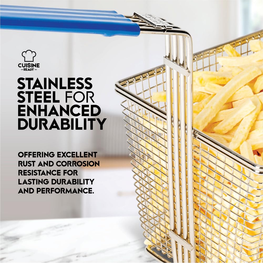 Cuisine Ready Deep Fryer Basket | 2 Pack | Stainless Steel | Commercial Fry Basket with Handle | 13.25" x 6.5" x 5.9" | Heavy Duty Restaurant Quality