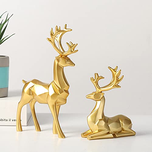 Luganiso Reindeer Elk Holiday Figurines Decoration, Christmas Standing and Sitting Deer Statues Home Cabinet Desktop Ornament (Gold) (Lugstaufjd11)