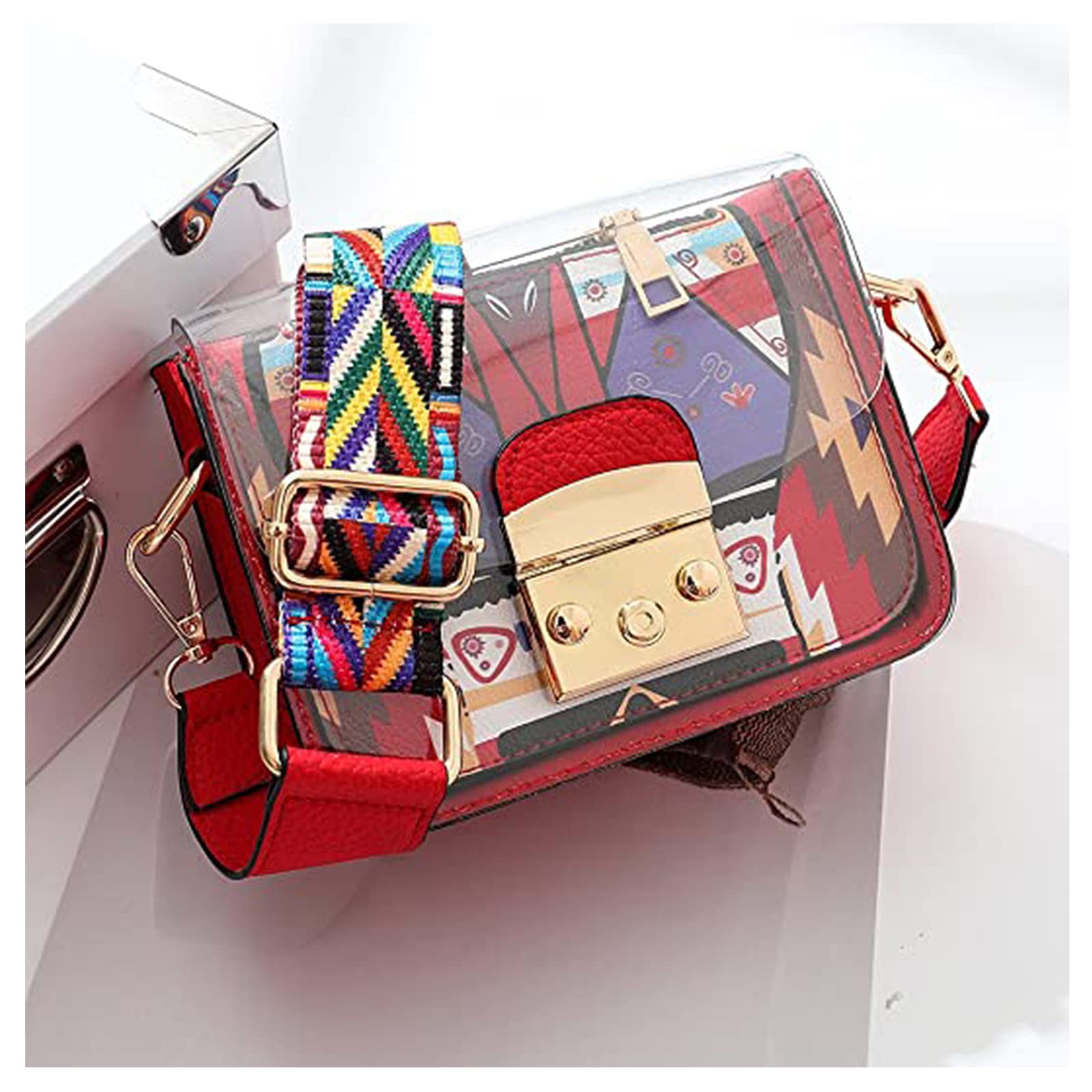 mothgel Women Mini Transparent PVC Plastic Crossbody Summer Durable Shoulder Bag (Red)