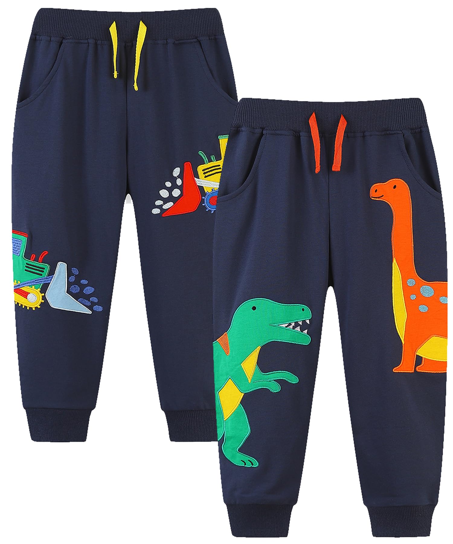 Bumeex Kids Little Toddler Boys Clothes Sweatpant Pants Cotton Jogger Sweat Pant Outfits Clothing Navy Dinosaur and Excavator 3t
