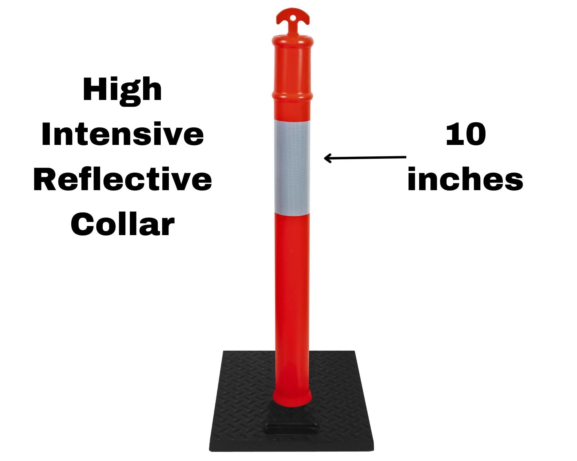 CJ Safety 44" Orange PE Delineator Post Cone, 44" Height Post, 10 lbs Recycled Rubber Base, 10" Reflective Band (Set of 3)