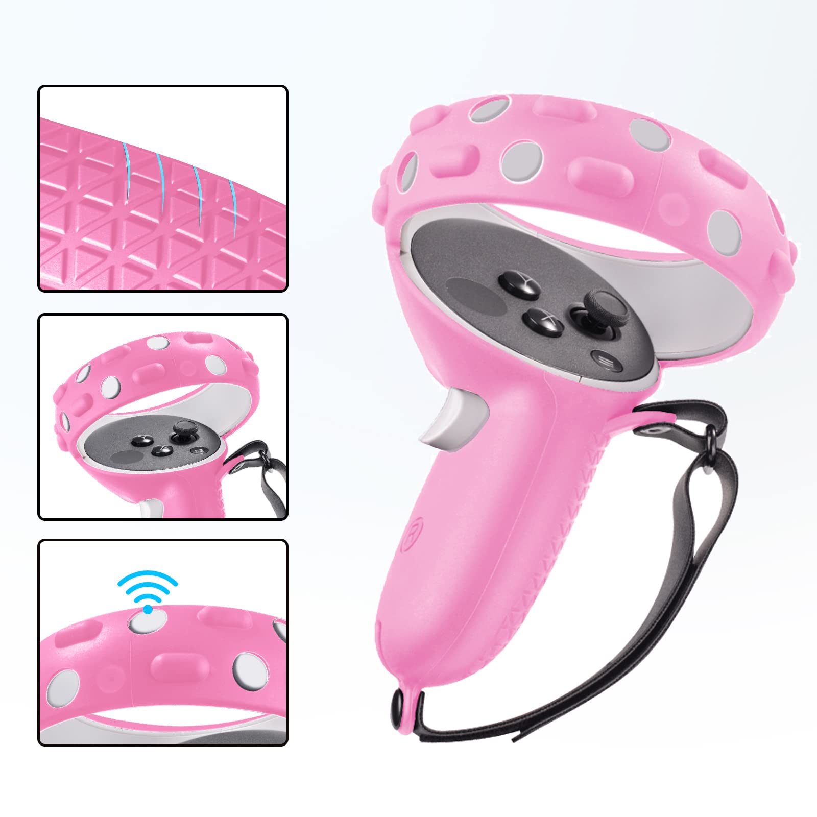Compatible with Oculus Quest 2 Silicone Case Accessory with VR Case Cover, Silicone VR Face Cover Pad and Touch Controller Grip Cover Compatible with Quest 2, Lens Cover, Eye Mask (Pink)